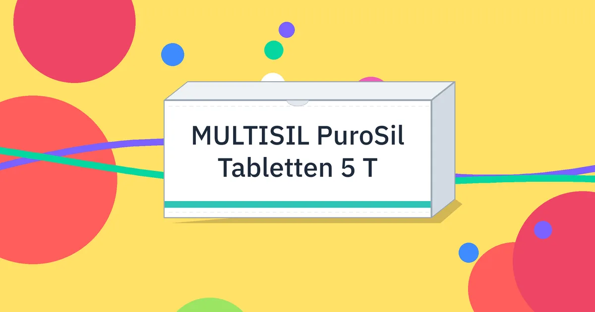 Symbolbild: Packung mit der Aufschrift MULTISIL PuroSil Tabletten 5 T (PZN 15396995) – Verfügbarkeit und Bezug in Apotheken in Frankfurt am Main