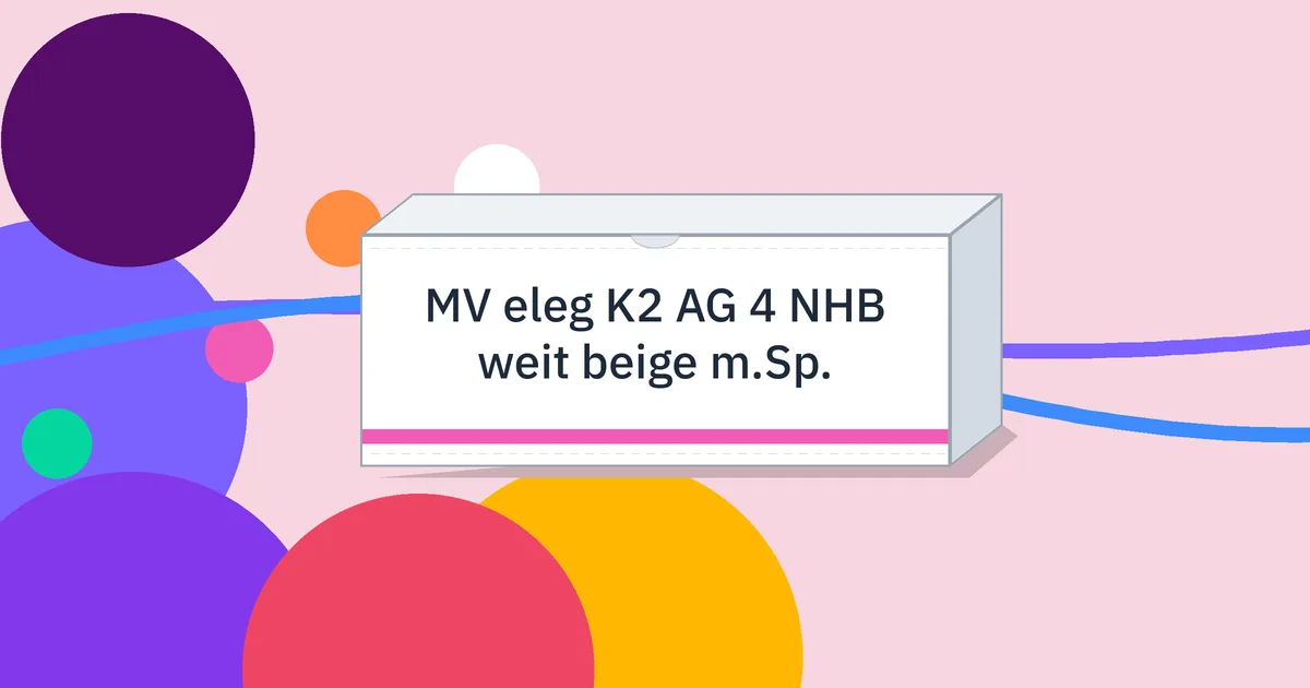 Symbolbild: Packung mit der Aufschrift MV eleg K2 AG 4 NHB weit beige m.Sp. (PZN 15729215) – Verfügbarkeit und Bezug in Apotheken in Frankfurt am Main