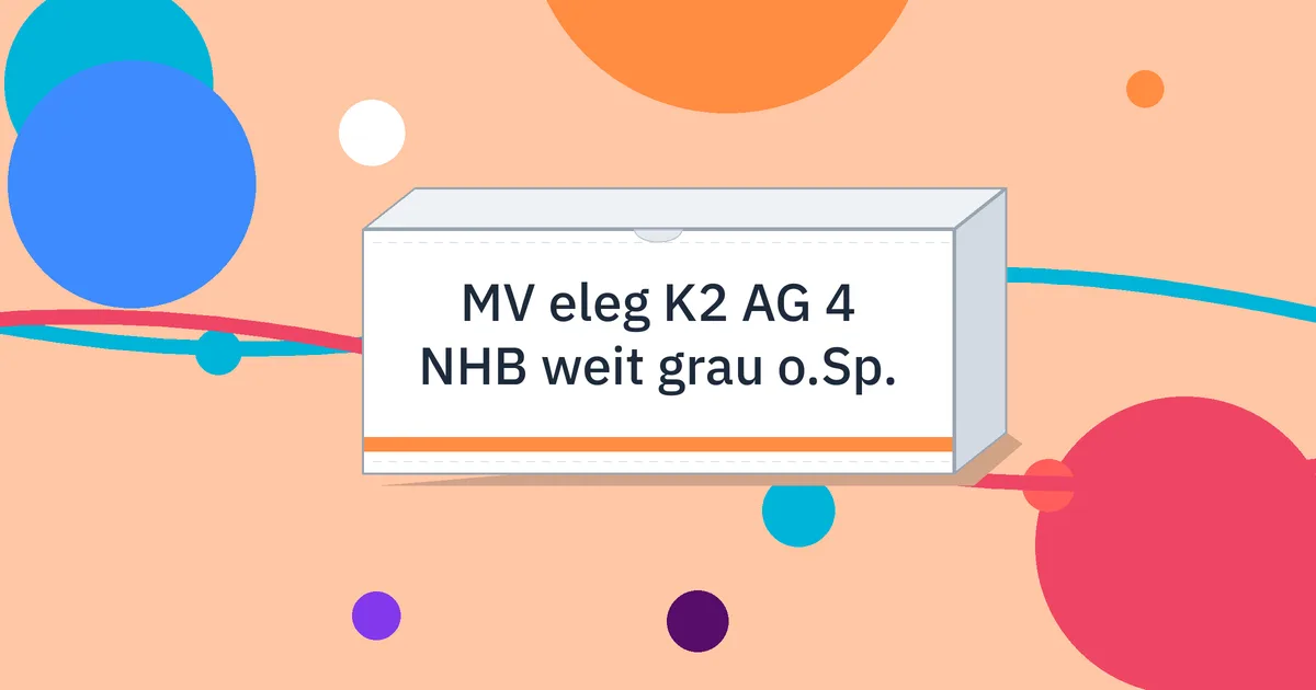Symbolbild: Packung mit der Aufschrift MV eleg K2 AG 4 NHB weit grau o.Sp. (PZN 18928441) – Verfügbarkeit und Bezug in Apotheken in Frankfurt am Main
