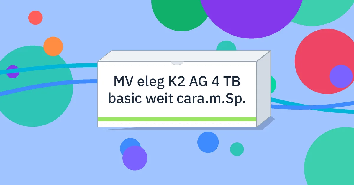 Symbolbild: Packung mit der Aufschrift MV eleg K2 AG 4 TB basic weit cara.m.Sp. (PZN 00208574) – Verfügbarkeit und Bezug in Apotheken in Frankfurt am Main