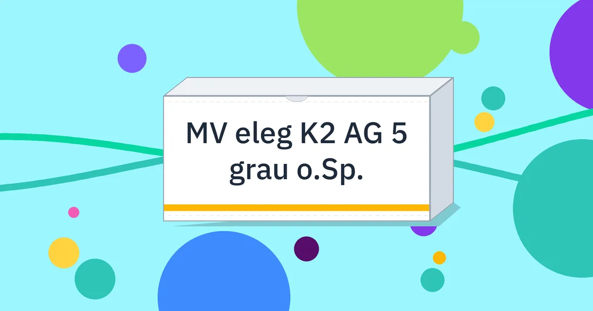 Symbolbild: Packung mit der Aufschrift MV eleg K2 AG 5 grau o.Sp. (PZN 18928122) – Verfügbarkeit und Bezug in Apotheken in Frankfurt am Main