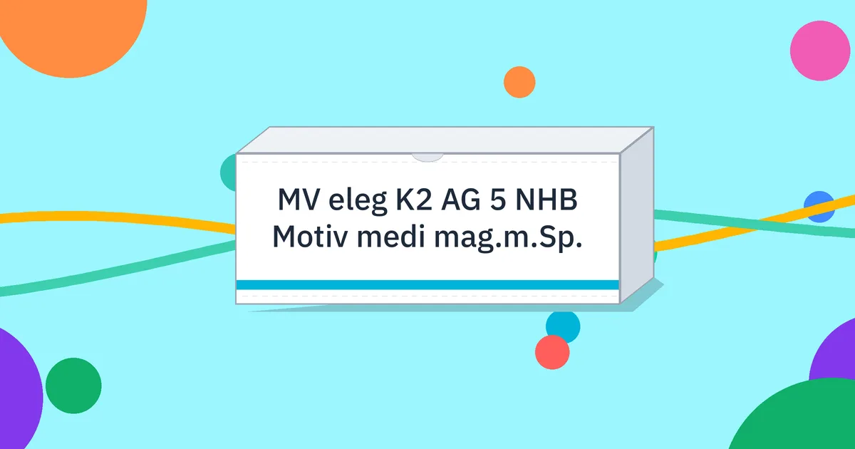 Symbolbild: Packung mit der Aufschrift MV eleg K2 AG 5 NHB Motiv medi mag.m.Sp. (PZN 15722153) – Verfügbarkeit und Bezug in Apotheken in Frankfurt am Main