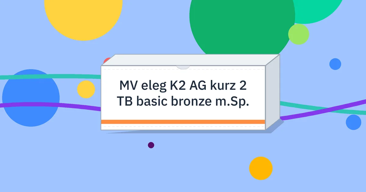 Symbolbild: Packung mit der Aufschrift MV eleg K2 AG kurz 2 TB basic bronze m.Sp. (PZN 14717799) – Verfügbarkeit und Bezug in Apotheken in Frankfurt am Main