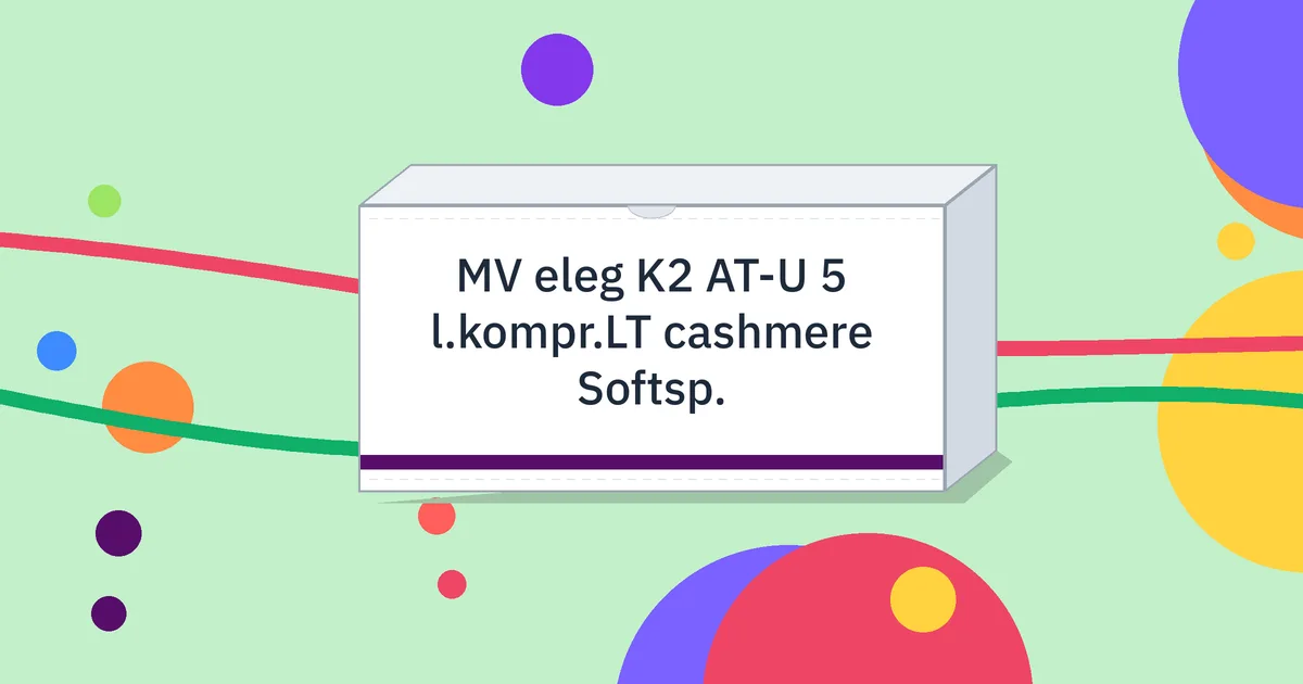 Symbolbild: Packung mit der Aufschrift MV eleg K2 AT-U 5 l.kompr.LT cashmere Softsp. (PZN 14664850) – Verfügbarkeit und Bezug in Apotheken in Frankfurt am Main