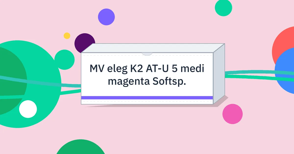 Symbolbild: Packung mit der Aufschrift MV eleg K2 AT-U 5 medi magenta Softsp. (PZN 15290653) – Verfügbarkeit und Bezug in Apotheken in Frankfurt am Main