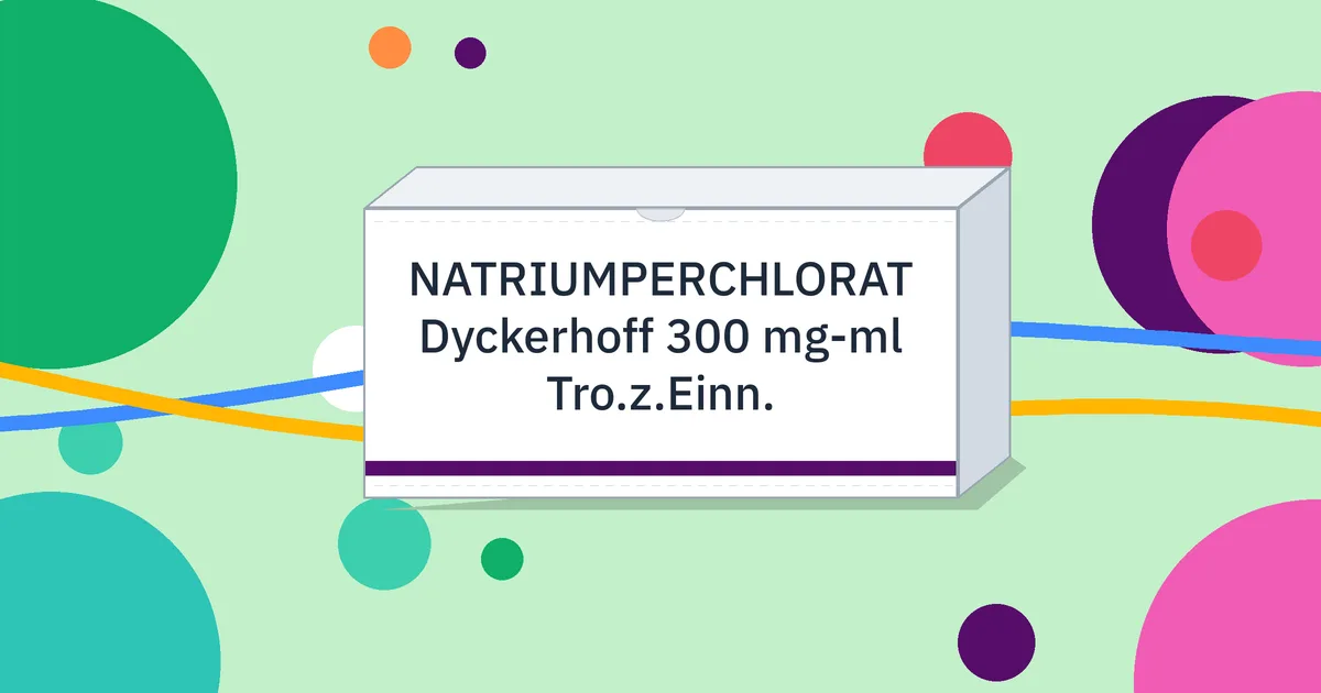 Symbolbild: Packung mit der Aufschrift NATRIUMPERCHLORAT Dyckerhoff 300 mg-ml Tro.z.Einn. (PZN 19275337) – Verfügbarkeit und Bezug in Apotheken in Frankfurt am Main