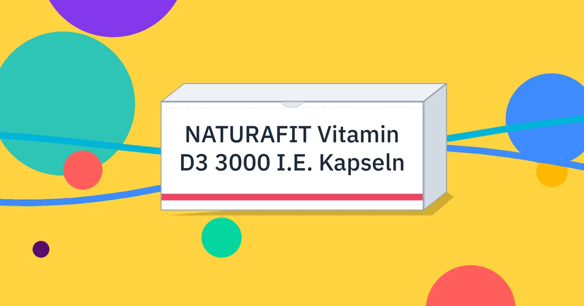 Symbolbild: Packung mit der Aufschrift NATURAFIT Vitamin D3 3000 I.E. Kapseln (PZN 11592162) – Verfügbarkeit und Bezug in Apotheken in Frankfurt am Main