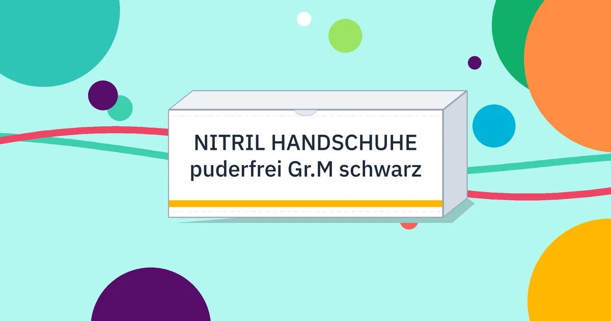 Symbolbild: Packung mit der Aufschrift NITRIL HANDSCHUHE puderfrei Gr.M schwarz (PZN 03763626) – Verfügbarkeit und Bezug in Apotheken in Frankfurt am Main