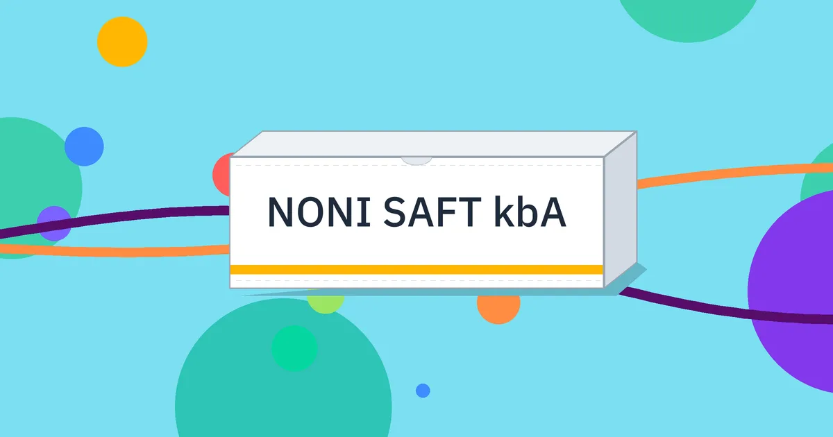Symbolbild: Packung mit der Aufschrift NONI SAFT kbA (PZN 04470010) – Verfügbarkeit und Bezug in Apotheken in Frankfurt am Main