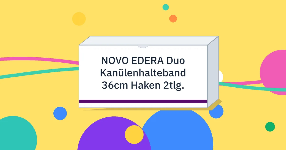 Symbolbild: Packung mit der Aufschrift NOVO EDERA Duo Kanülenhalteband 36cm Haken 2tlg. (PZN 18726364) – Verfügbarkeit und Bezug in Apotheken in Frankfurt am Main