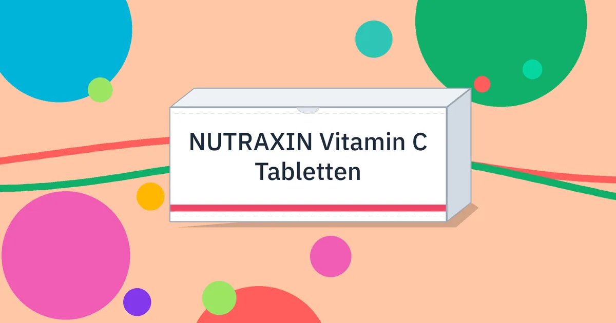 Symbolbild: Packung mit der Aufschrift NUTRAXIN Vitamin C Tabletten (PZN 17576158) – Verfügbarkeit und Bezug in Apotheken in Frankfurt am Main