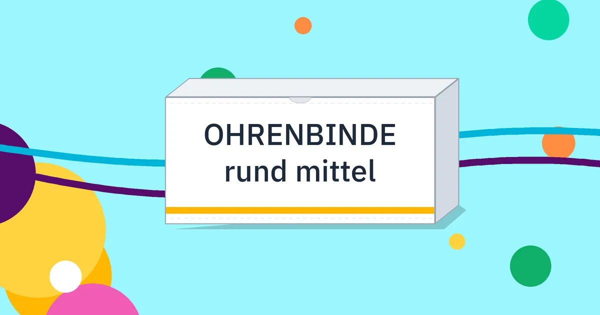 Symbolbild: Packung mit der Aufschrift OHRENBINDE rund mittel (PZN 04444768) – Verfügbarkeit und Bezug in Apotheken in Frankfurt am Main