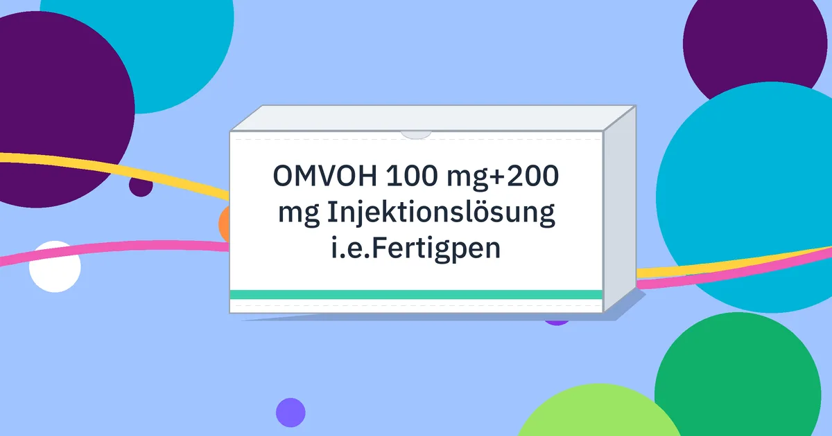 Symbolbild: Packung mit der Aufschrift OMVOH 100 mg+200 mg Injektionslösung i.e.Fertigpen (PZN 19547706) – Verfügbarkeit und Bezug in Apotheken in Frankfurt am Main