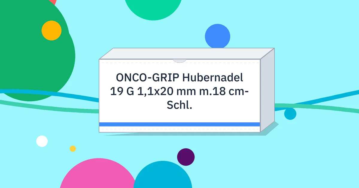 Symbolbild: Packung mit der Aufschrift ONCO-GRIP Hubernadel 19 G 1,1x20 mm m.18 cm-Schl. (PZN 05020059) – Verfügbarkeit und Bezug in Apotheken in Frankfurt am Main