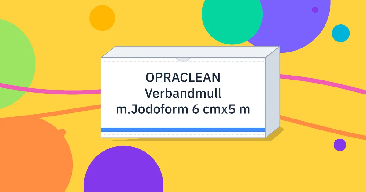 Symbolbild: Packung mit der Aufschrift OPRACLEAN Verbandmull m.Jodoform 6 cmx5 m (PZN 02700859) – Verfügbarkeit und Bezug in Apotheken in Frankfurt am Main