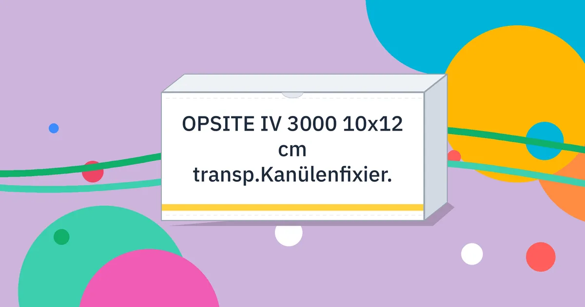 Symbolbild: Packung mit der Aufschrift OPSITE IV 3000 10x12 cm transp.Kanülenfixier. (PZN 12871527) – Verfügbarkeit und Bezug in Apotheken in Frankfurt am Main
