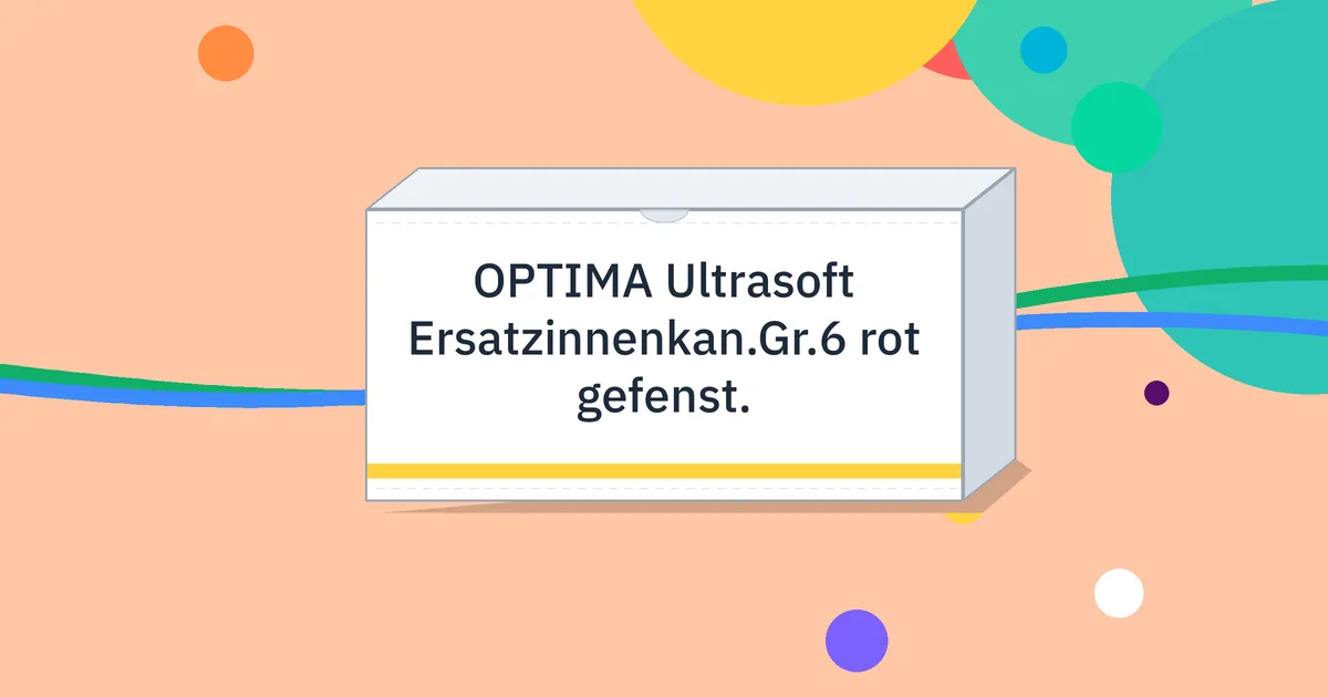 Symbolbild: Packung mit der Aufschrift OPTIMA Ultrasoft Ersatzinnenkan.Gr.6 rot gefenst. (PZN 10338881) – Verfügbarkeit und Bezug in Apotheken in Frankfurt am Main