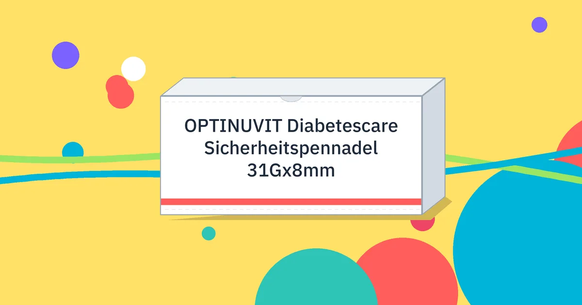 Symbolbild: Packung mit der Aufschrift OPTINUVIT Diabetescare Sicherheitspennadel 31Gx8mm (PZN 19817152) – Verfügbarkeit und Bezug in Apotheken in Frankfurt am Main