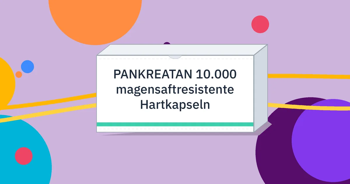 Symbolbild: Packung mit der Aufschrift PANKREATAN 10.000 magensaftresistente Hartkapseln (PZN 06890012) – Verfügbarkeit und Bezug in Apotheken in Frankfurt am Main