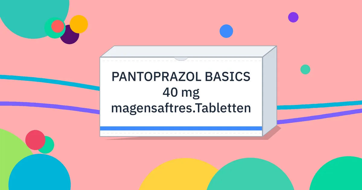 Symbolbild: Packung mit der Aufschrift PANTOPRAZOL BASICS 40 mg magensaftres.Tabletten (PZN 05373792) – Verfügbarkeit und Bezug in Apotheken in Frankfurt am Main