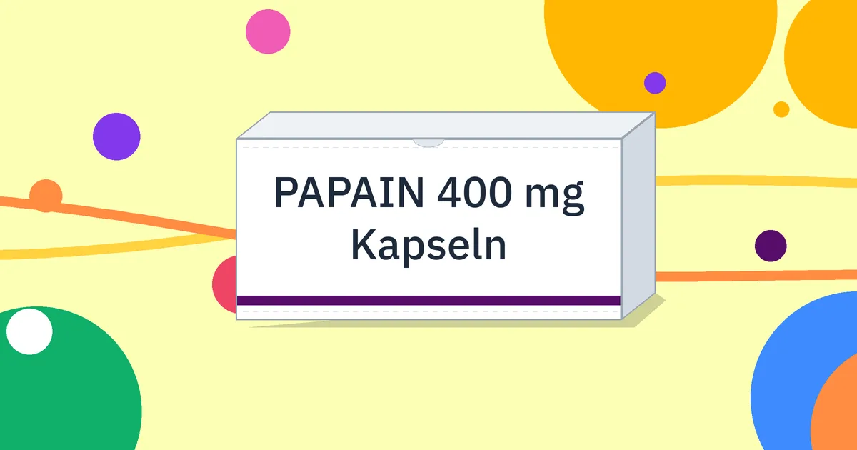 Symbolbild: Packung mit der Aufschrift PAPAIN 400 mg Kapseln (PZN 15246273) – Verfügbarkeit und Bezug in Apotheken in Frankfurt am Main