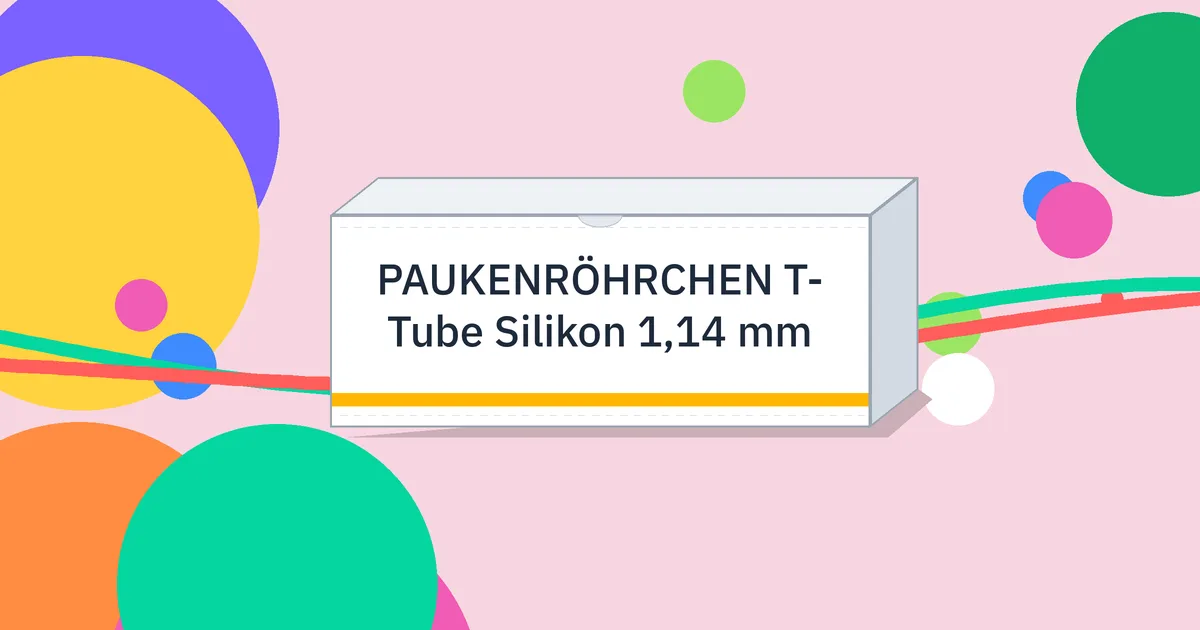 Symbolbild: Packung mit der Aufschrift PAUKENRÖHRCHEN T-Tube Silikon 1,14 mm (PZN 20352675) – Verfügbarkeit und Bezug in Apotheken in Frankfurt am Main
