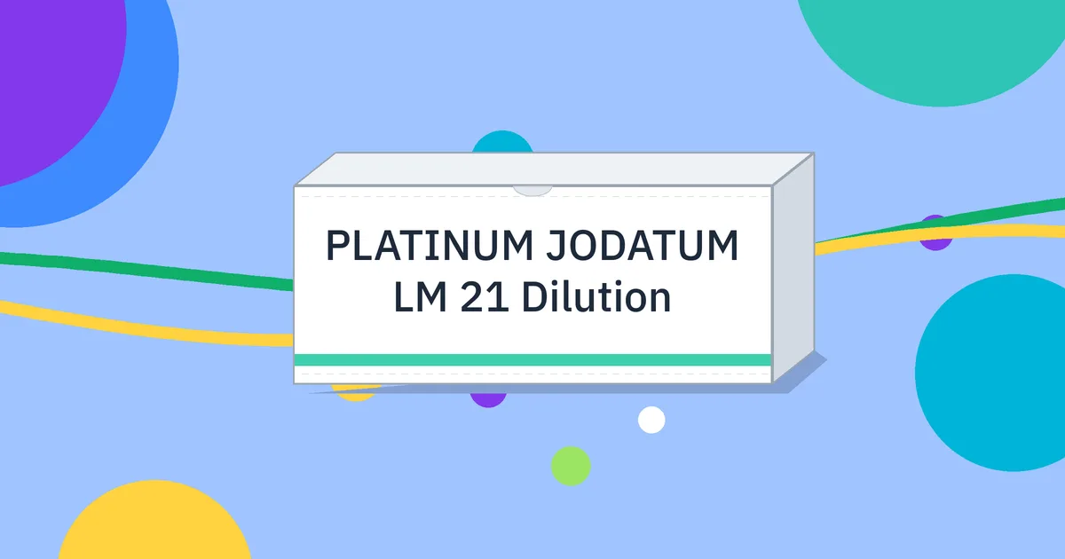 Symbolbild: Packung mit der Aufschrift PLATINUM JODATUM LM 21 Dilution (PZN 13647708) – Verfügbarkeit und Bezug in Apotheken in Frankfurt am Main