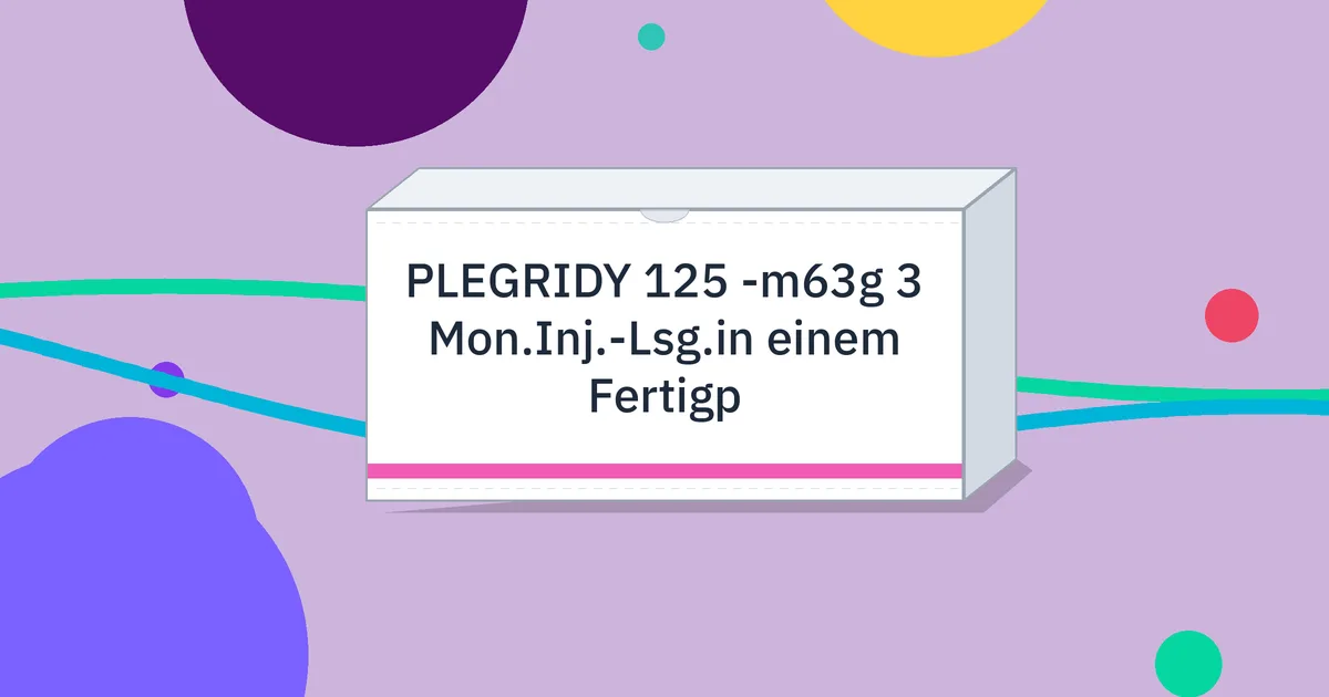 Symbolbild: Packung mit der Aufschrift PLEGRIDY 125 -m63g 3 Mon.Inj.-Lsg.in einem Fertigp (PZN 16529553) – Verfügbarkeit und Bezug in Apotheken in Frankfurt am Main