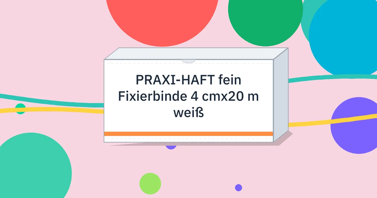 Symbolbild: Packung mit der Aufschrift PRAXI-HAFT fein Fixierbinde 4 cmx20 m weiß (PZN 12825964) – Verfügbarkeit und Bezug in Apotheken in Frankfurt am Main