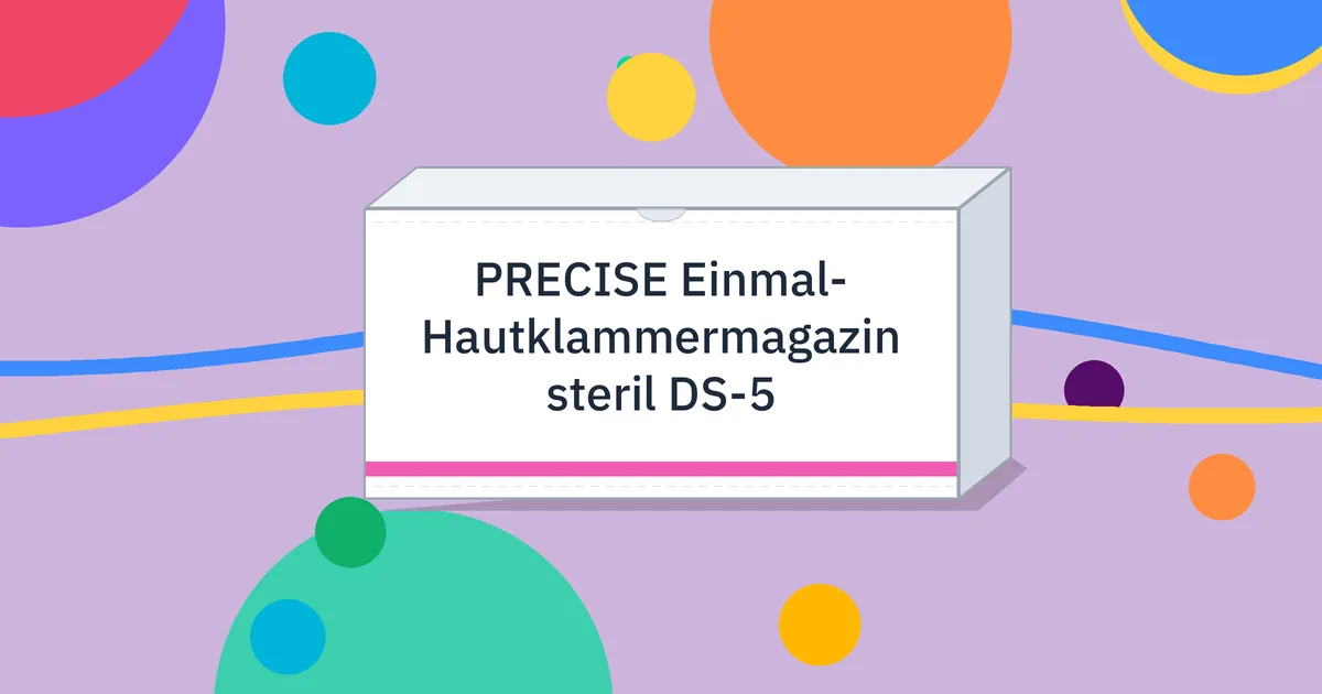 Symbolbild: Packung mit der Aufschrift PRECISE Einmal-Hautklammermagazin steril DS-5 (PZN 02759060) – Verfügbarkeit und Bezug in Apotheken in Frankfurt am Main