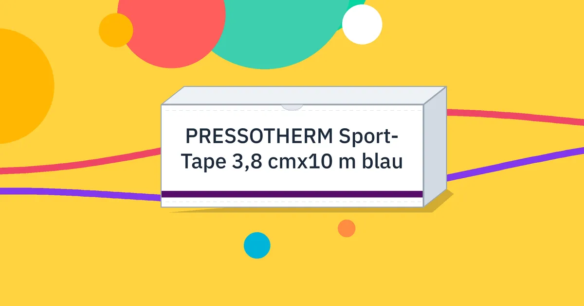 Symbolbild: Packung mit der Aufschrift PRESSOTHERM Sport-Tape 3,8 cmx10 m blau (PZN 02002374) – Verfügbarkeit und Bezug in Apotheken in Frankfurt am Main