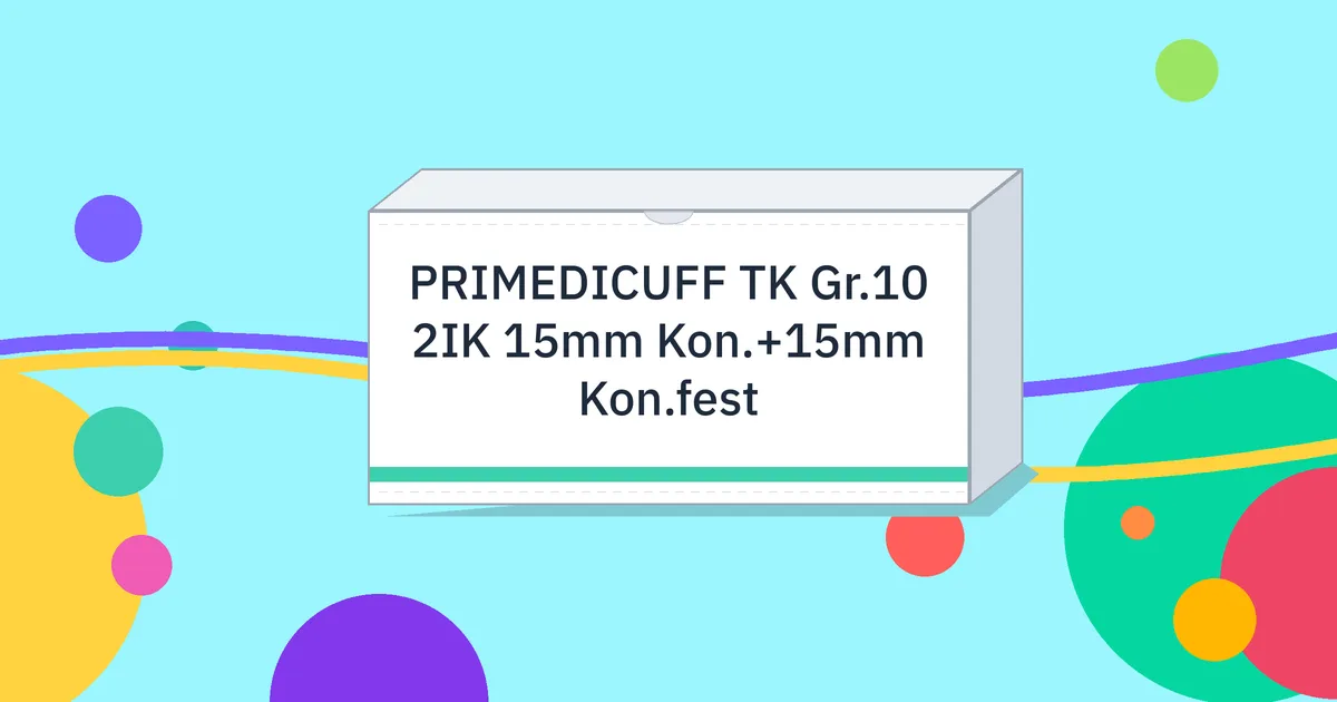 Symbolbild: Packung mit der Aufschrift PRIMEDICUFF TK Gr.10 2IK 15mm Kon.+15mm Kon.fest (PZN 10282459) – Verfügbarkeit und Bezug in Apotheken in Frankfurt am Main