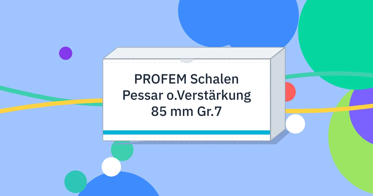 Symbolbild: Packung mit der Aufschrift PROFEM Schalen Pessar o.Verstärkung 85 mm Gr.7 (PZN 11673179) – Verfügbarkeit und Bezug in Apotheken in Frankfurt am Main