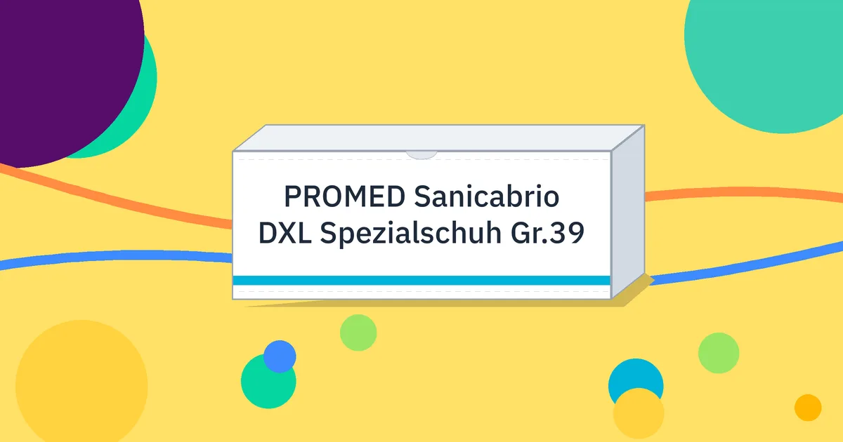 Symbolbild: Packung mit der Aufschrift PROMED Sanicabrio DXL Spezialschuh Gr.39 (PZN 05481731) – Verfügbarkeit und Bezug in Apotheken in Frankfurt am Main