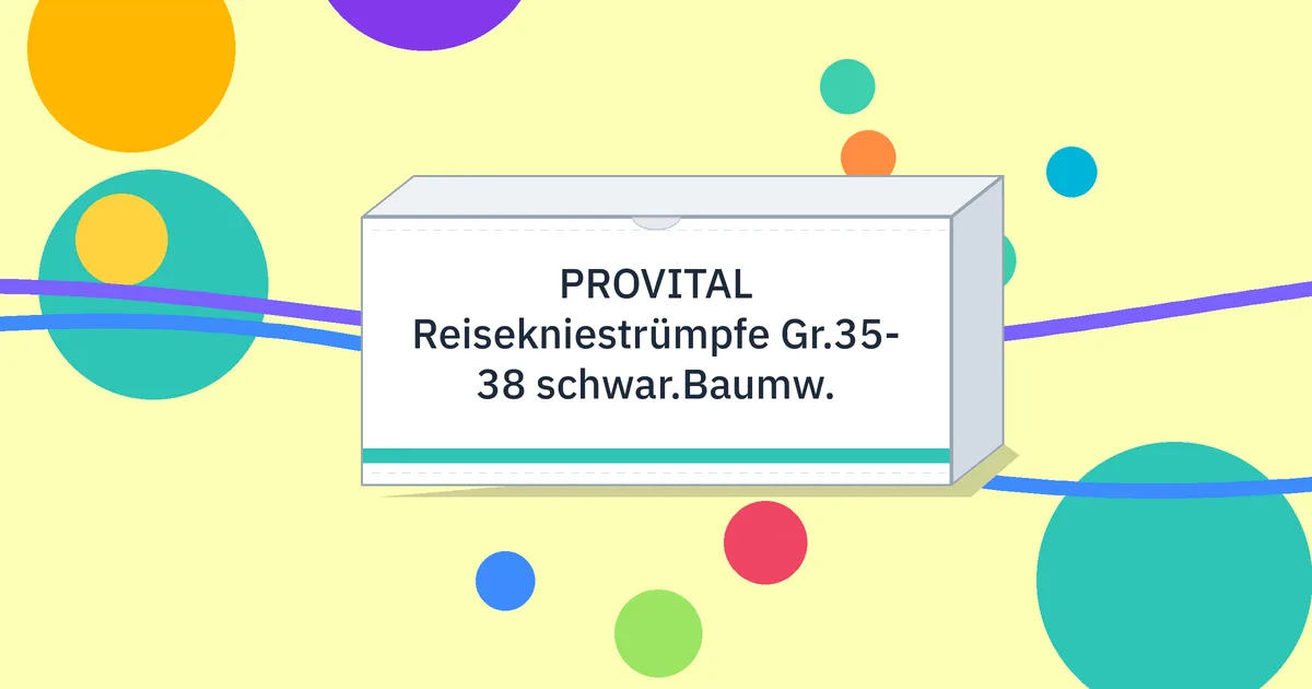Symbolbild: Packung mit der Aufschrift PROVITAL Reisekniestrümpfe Gr.35-38 schwar.Baumw. (PZN 09519815) – Verfügbarkeit und Bezug in Apotheken in Frankfurt am Main