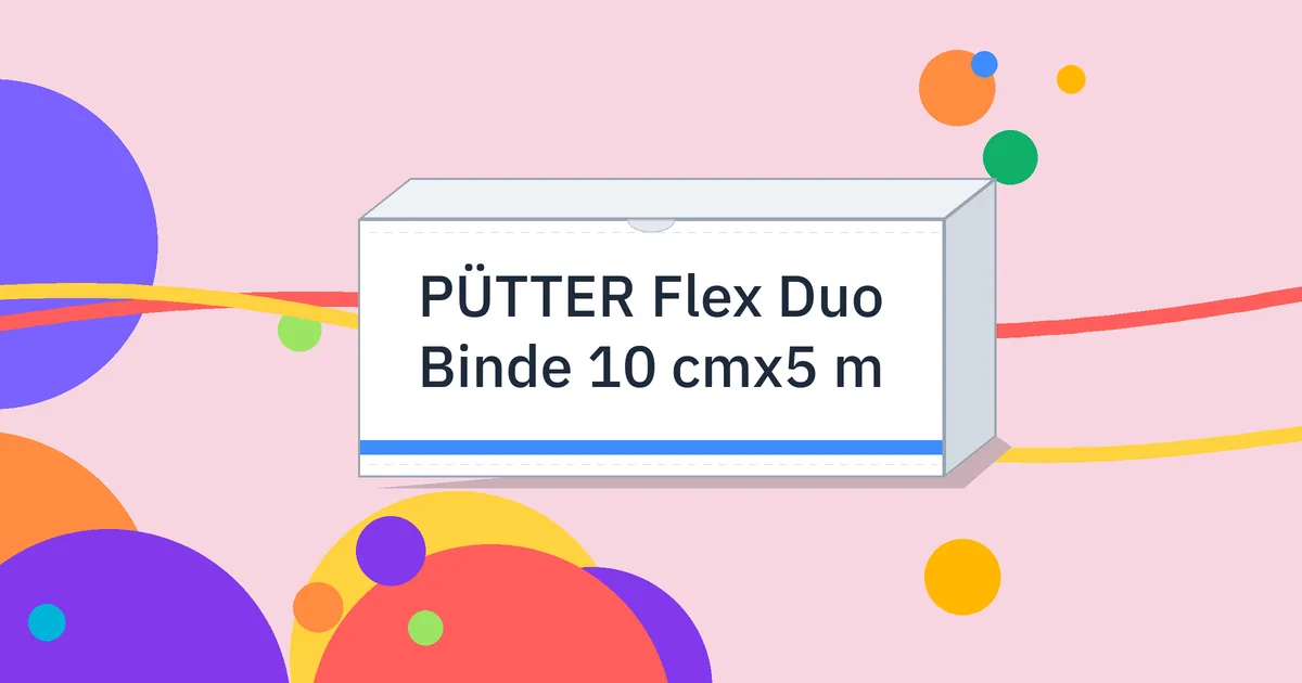Symbolbild: Packung mit der Aufschrift PÜTTER Flex Duo Binde 10 cmx5 m (PZN 19799448) – Verfügbarkeit und Bezug in Apotheken in Frankfurt am Main