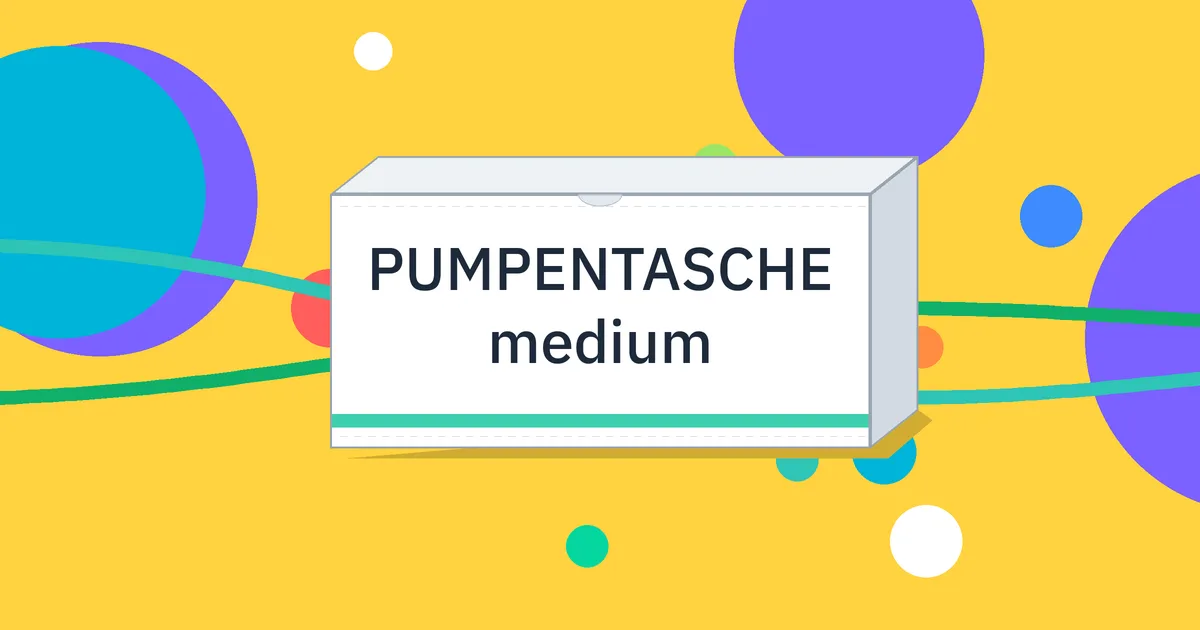Symbolbild: Packung mit der Aufschrift PUMPENTASCHE medium (PZN 10934459) – Verfügbarkeit und Bezug in Apotheken in Frankfurt am Main