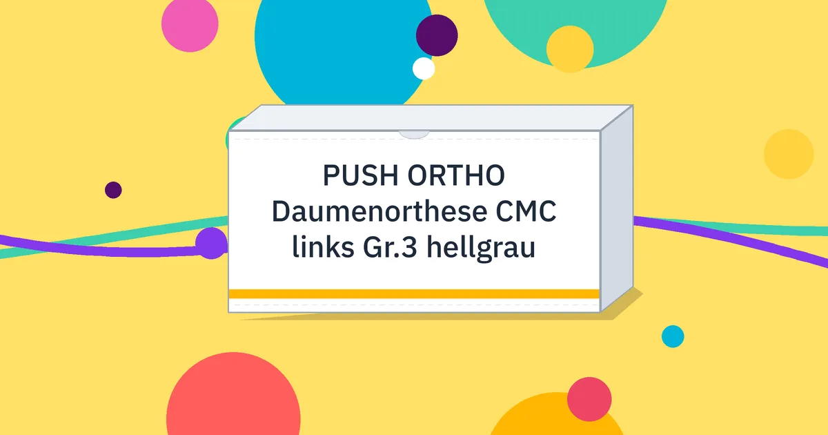 Symbolbild: Packung mit der Aufschrift PUSH ORTHO Daumenorthese CMC links Gr.3 hellgrau (PZN 09532655) – Verfügbarkeit und Bezug in Apotheken in Frankfurt am Main