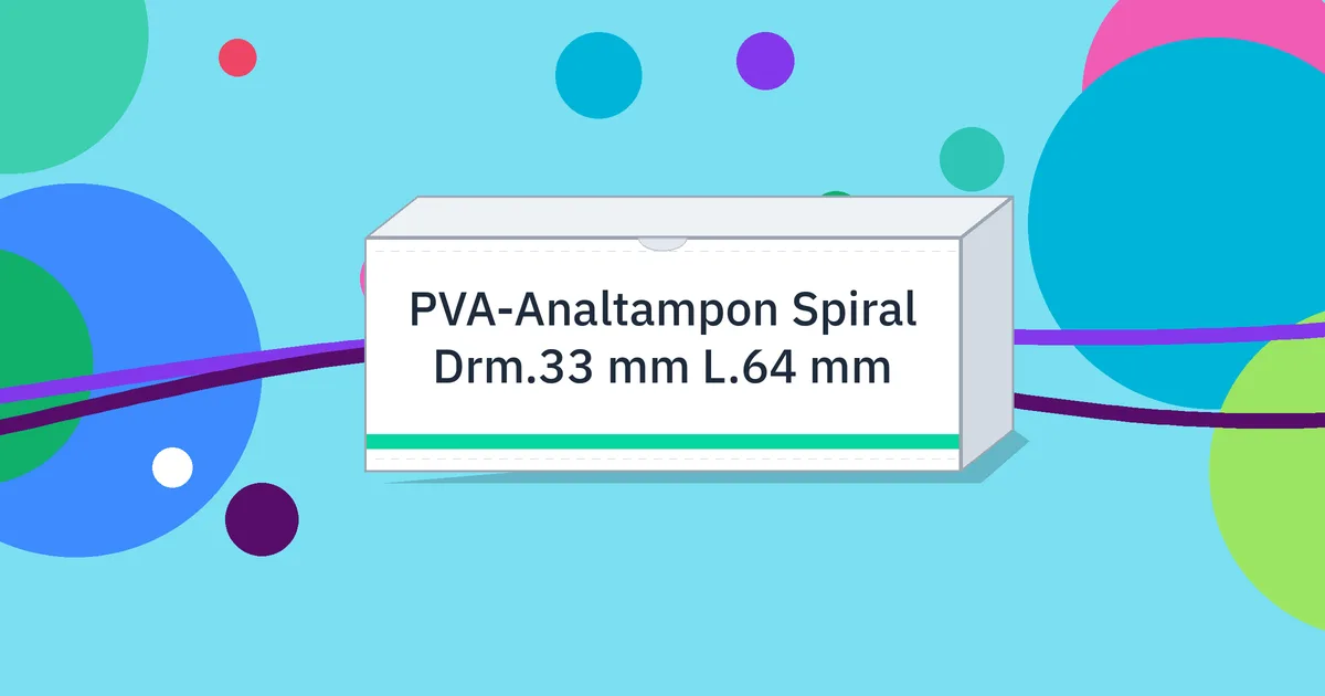 Symbolbild: Packung mit der Aufschrift PVA-Analtampon Spiral Drm.33 mm L.64 mm (PZN 12551567) – Verfügbarkeit und Bezug in Apotheken in Frankfurt am Main