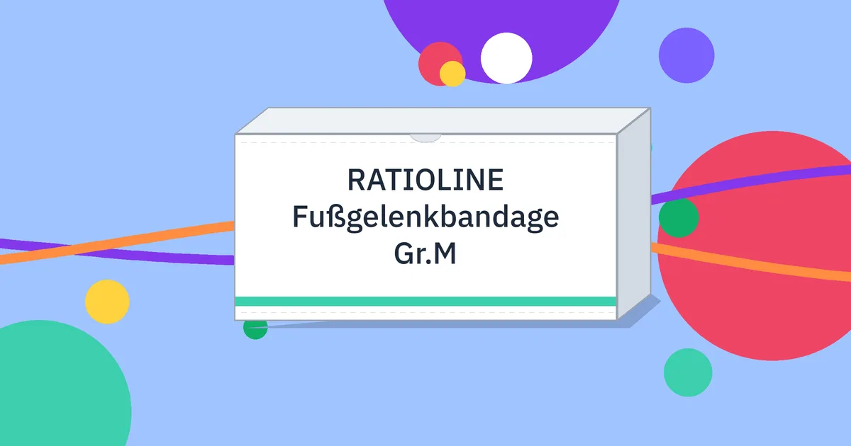 Symbolbild: Packung mit der Aufschrift RATIOLINE Fußgelenkbandage Gr.M (PZN 17872916) – Verfügbarkeit und Bezug in Apotheken in Frankfurt am Main