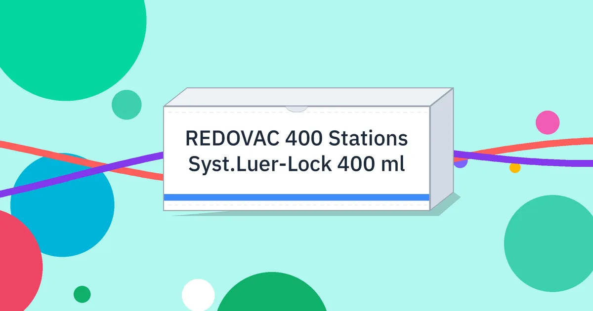 Symbolbild: Packung mit der Aufschrift REDOVAC 400 Stations Syst.Luer-Lock 400 ml (PZN 15632384) – Verfügbarkeit und Bezug in Apotheken in Frankfurt am Main