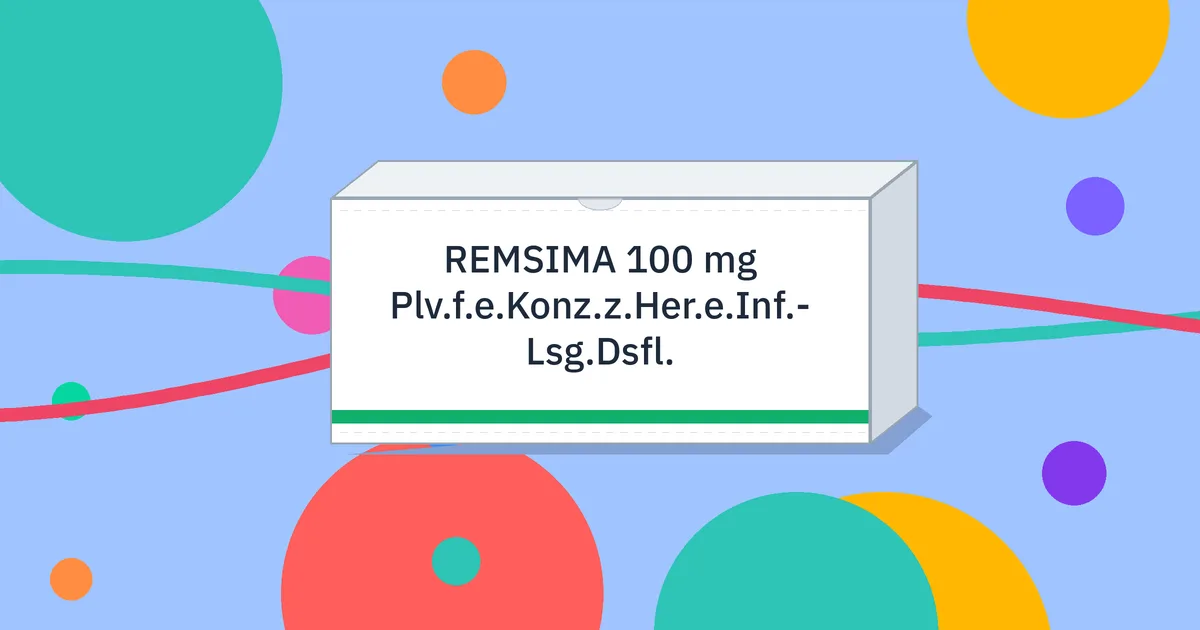 Symbolbild: Packung mit der Aufschrift REMSIMA 100 mg Plv.f.e.Konz.z.Her.e.Inf.-Lsg.Dsfl. (PZN 11174269) – Verfügbarkeit und Bezug in Apotheken in Frankfurt am Main