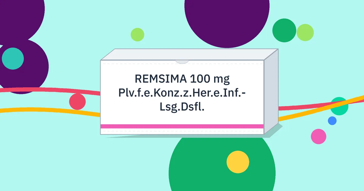 Symbolbild: Packung mit der Aufschrift REMSIMA 100 mg Plv.f.e.Konz.z.Her.e.Inf.-Lsg.Dsfl. (PZN 16743789) – Verfügbarkeit und Bezug in Apotheken in Frankfurt am Main
