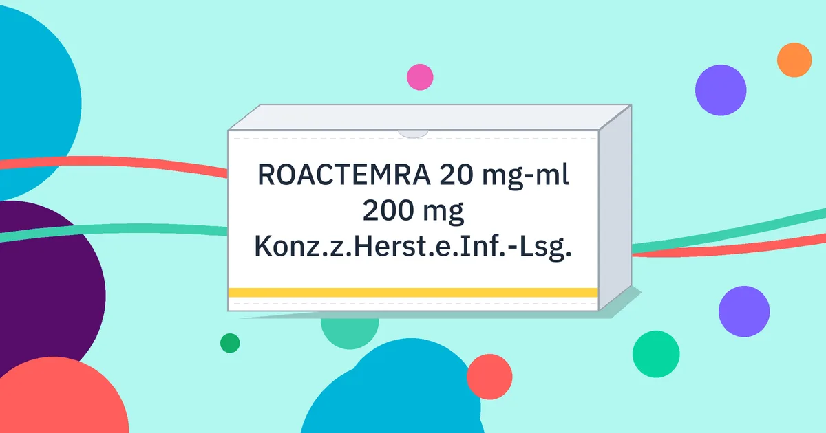 Symbolbild: Packung mit der Aufschrift ROACTEMRA 20 mg-ml 200 mg Konz.z.Herst.e.Inf.-Lsg. (PZN 15252747) – Verfügbarkeit und Bezug in Apotheken in Frankfurt am Main