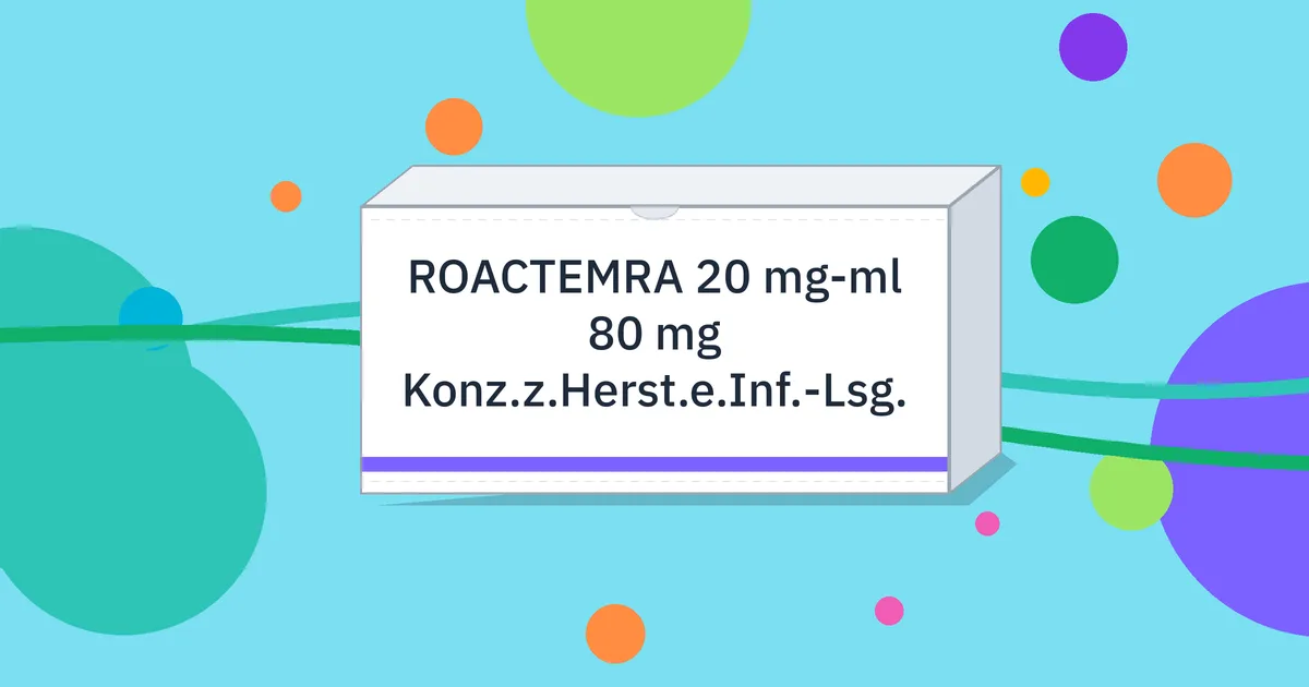 Symbolbild: Packung mit der Aufschrift ROACTEMRA 20 mg-ml 80 mg Konz.z.Herst.e.Inf.-Lsg. (PZN 05895705) – Verfügbarkeit und Bezug in Apotheken in Frankfurt am Main