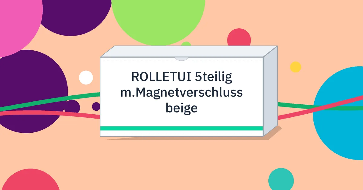 Symbolbild: Packung mit der Aufschrift ROLLETUI 5teilig m.Magnetverschluss beige (PZN 17288695) – Verfügbarkeit und Bezug in Apotheken in Frankfurt am Main
