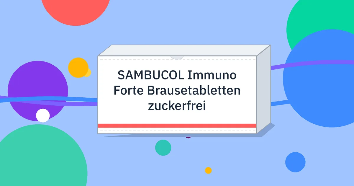 Symbolbild: Packung mit der Aufschrift SAMBUCOL Immuno Forte Brausetabletten zuckerfrei (PZN 10019526) – Verfügbarkeit und Bezug in Apotheken in Frankfurt am Main