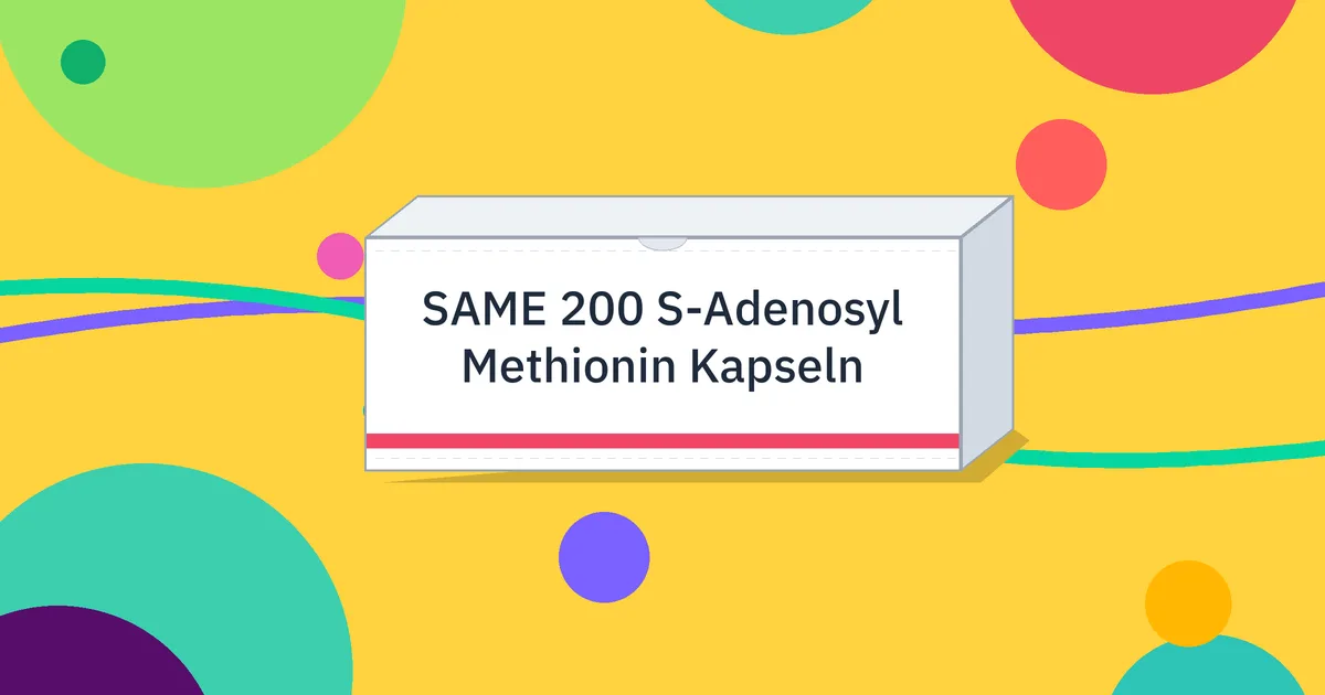 Symbolbild: Packung mit der Aufschrift SAME 200 S-Adenosyl Methionin Kapseln (PZN 15238612) – Verfügbarkeit und Bezug in Apotheken in Frankfurt am Main