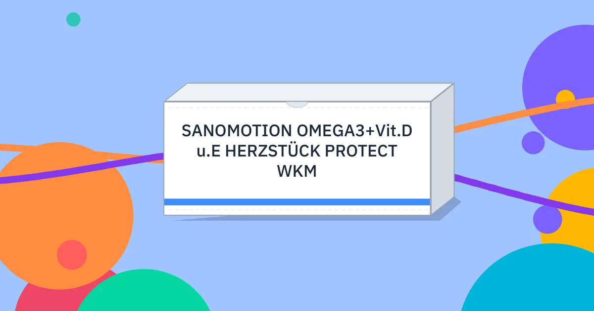 Symbolbild: Packung mit der Aufschrift SANOMOTION OMEGA3+Vit.D u.E HERZSTÜCK PROTECT WKM (PZN 19458718) – Verfügbarkeit und Bezug in Apotheken in Frankfurt am Main
