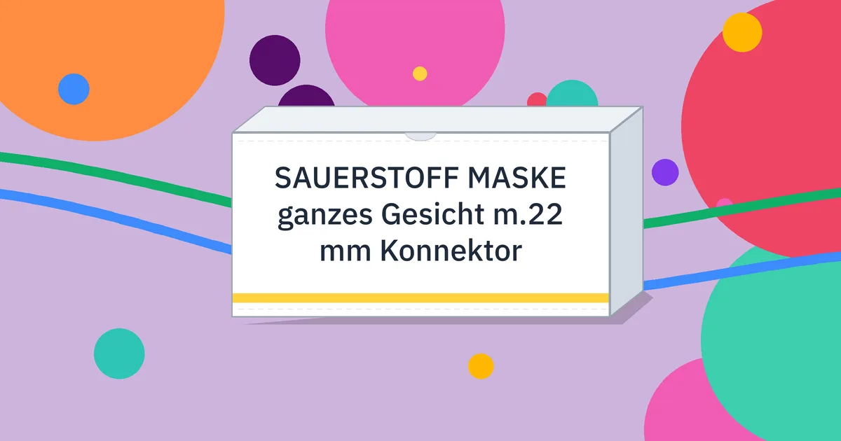 Symbolbild: Packung mit der Aufschrift SAUERSTOFF MASKE ganzes Gesicht m.22 mm Konnektor (PZN 15740180) – Verfügbarkeit und Bezug in Apotheken in Frankfurt am Main
